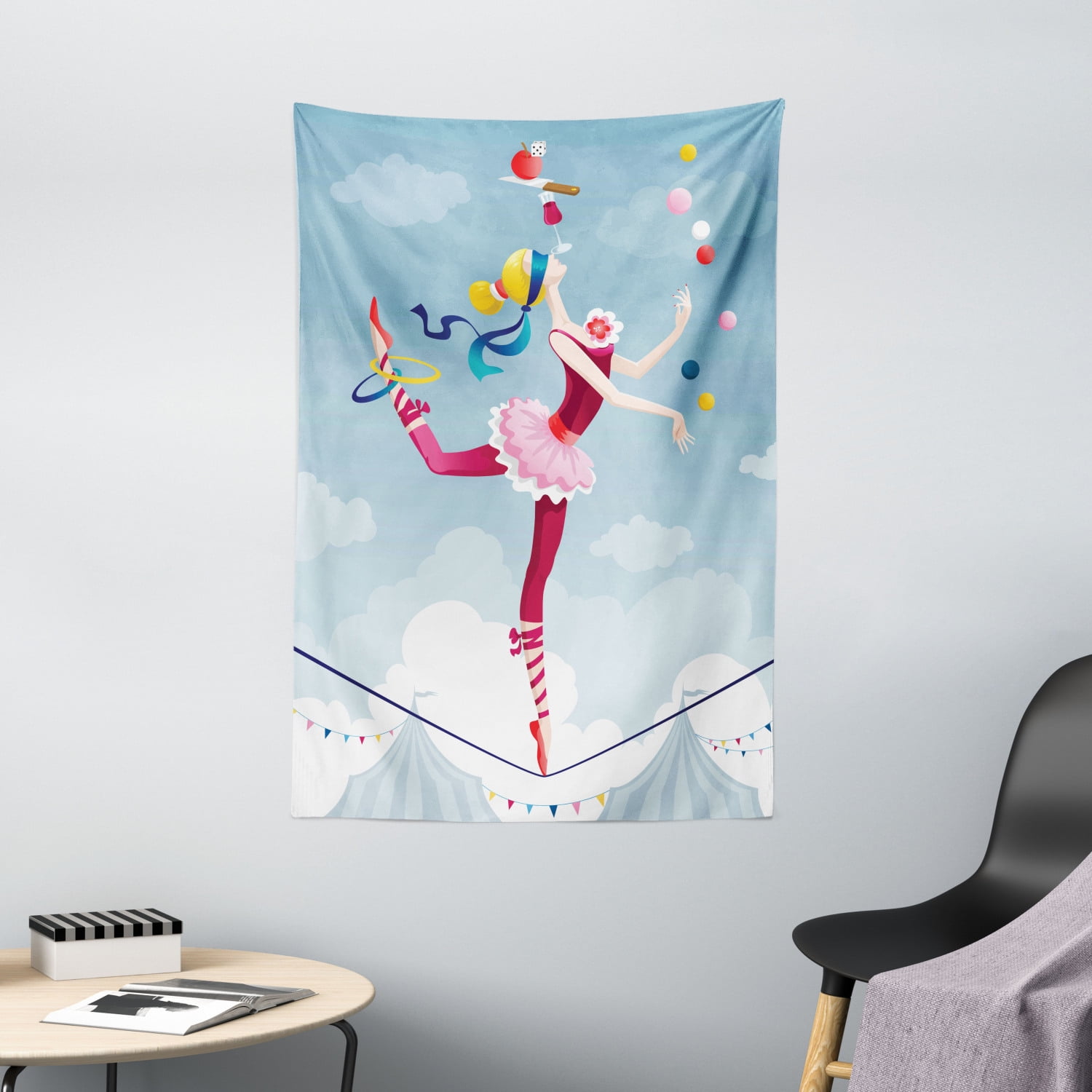 Circus Tapestry, Graphic Circus Performer Woman Juggling with Balls ...