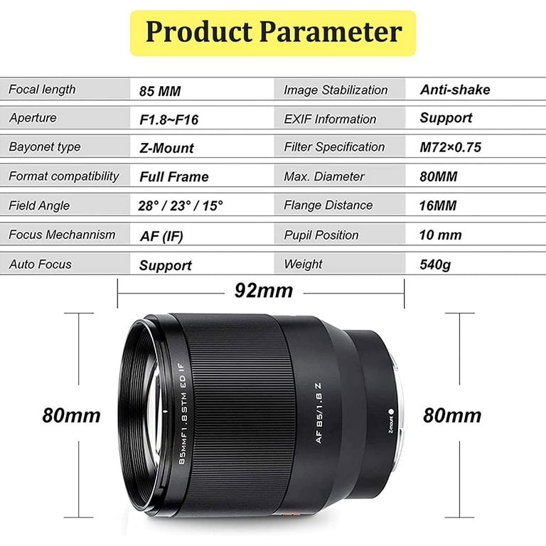 VILTROX 85mm f/1.8 F1.8 STM Auto Focus Full Frame Lens for VILTROX 85mm f/1.8 F1.8 STM Auto Focus Full Frame Lens for