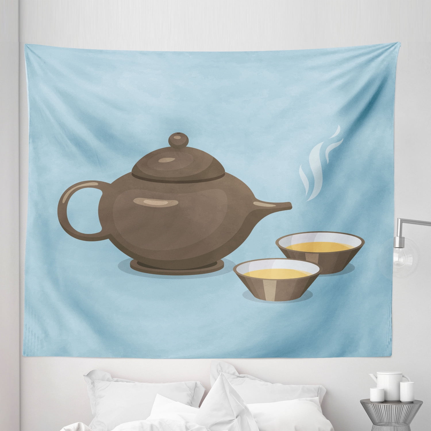Tea Tapestry, Kettle with Cups Beverage Teatime Morning Drink Theme ...