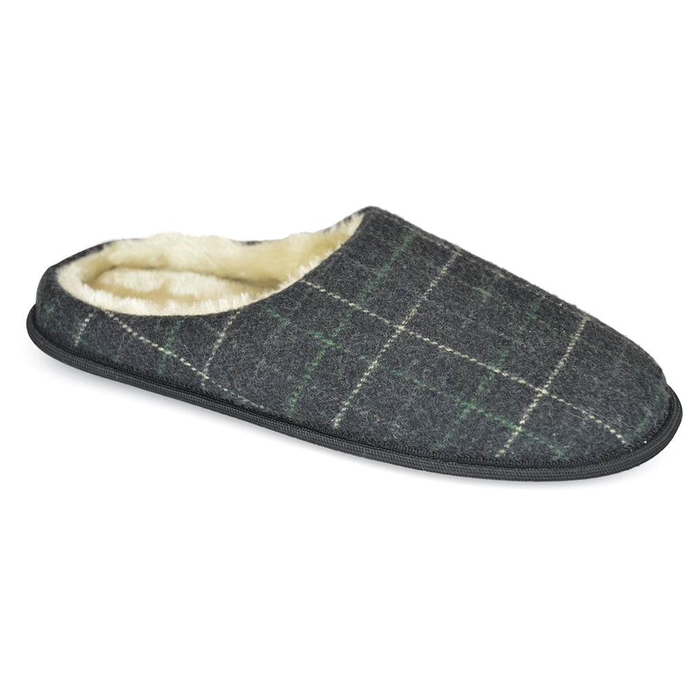 Mens Checked Plush Mule Slippers | Walmart Canada