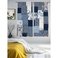 Blue Geometric Retro Patchwork Chiffon Sheer Curtains 72 Inches Long ...