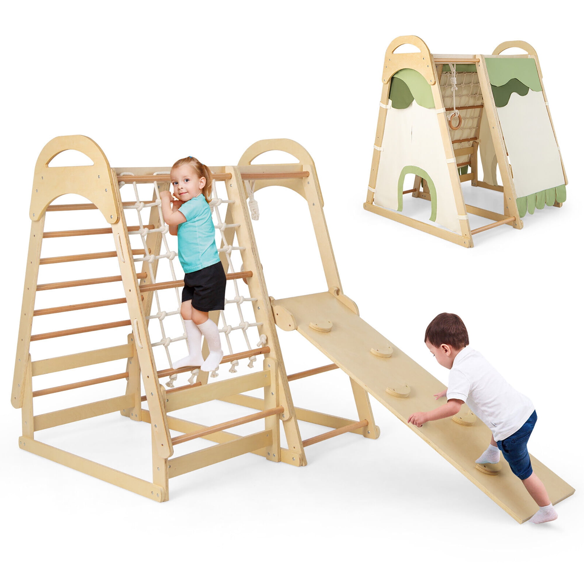 Gymax Kid's Climbing Toy w/ Slide Climbing Net Climbing Rock Removable ...