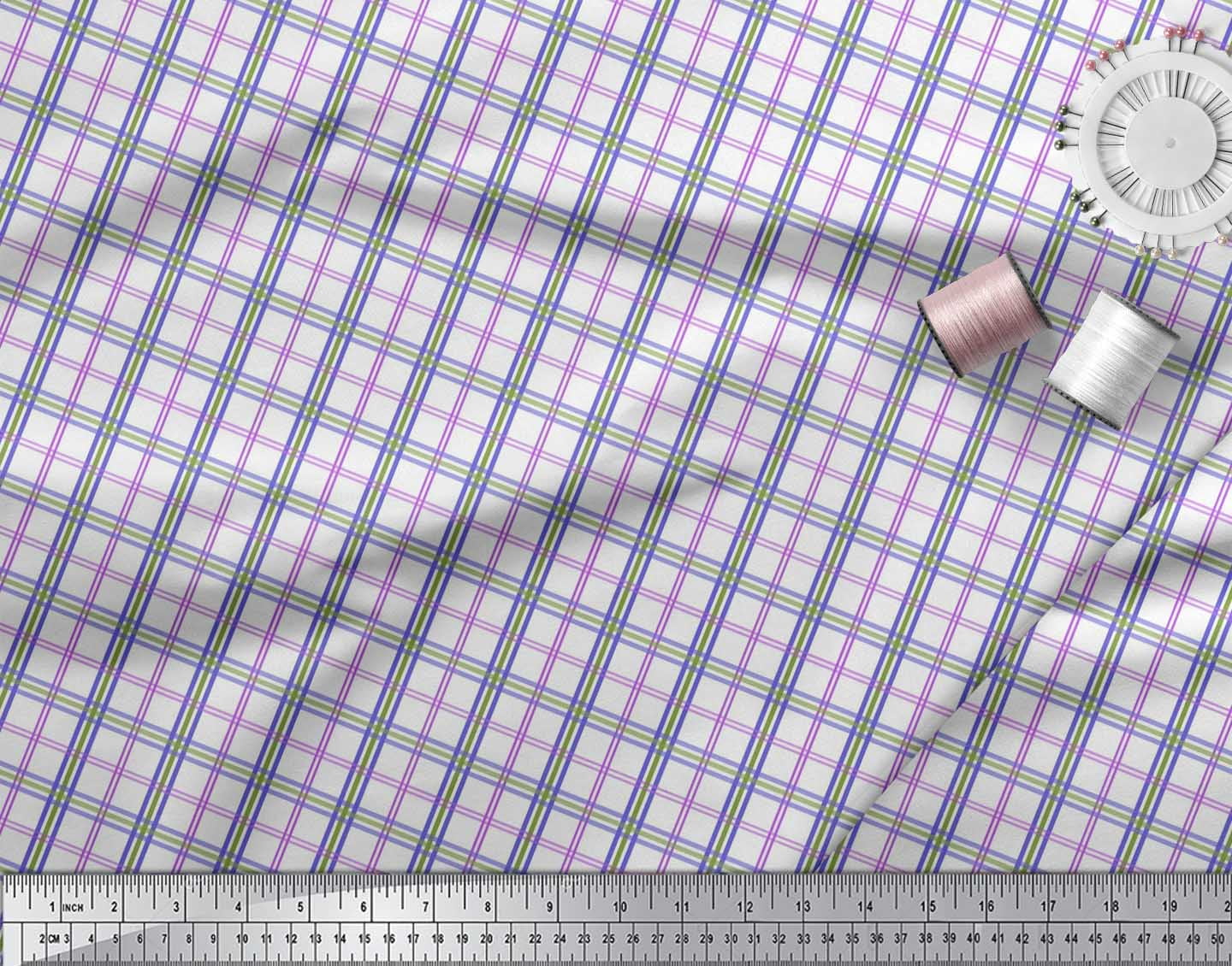 Soimoi Purple Moss Georgette Fabric Window Pane Check Fabric Prints By ...