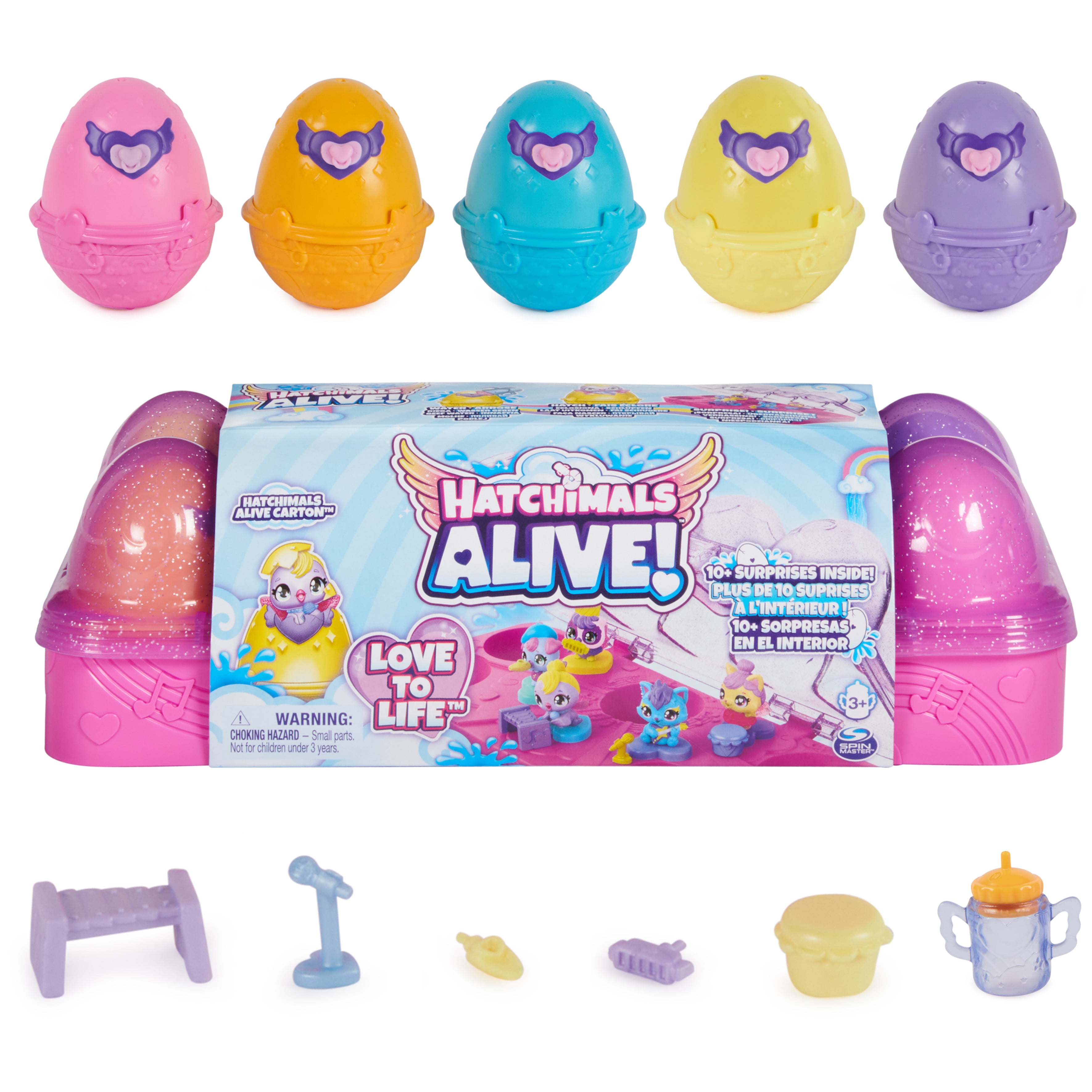 Hatchimals Alive Carton with 5 Self-Hatching Eggs, 11 Accessories ...