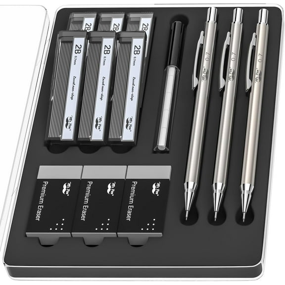 Mr. Pen- Black Mechanical Pencil Set 0.3, 0.5, 0.7, 0.9, 2mm with ...