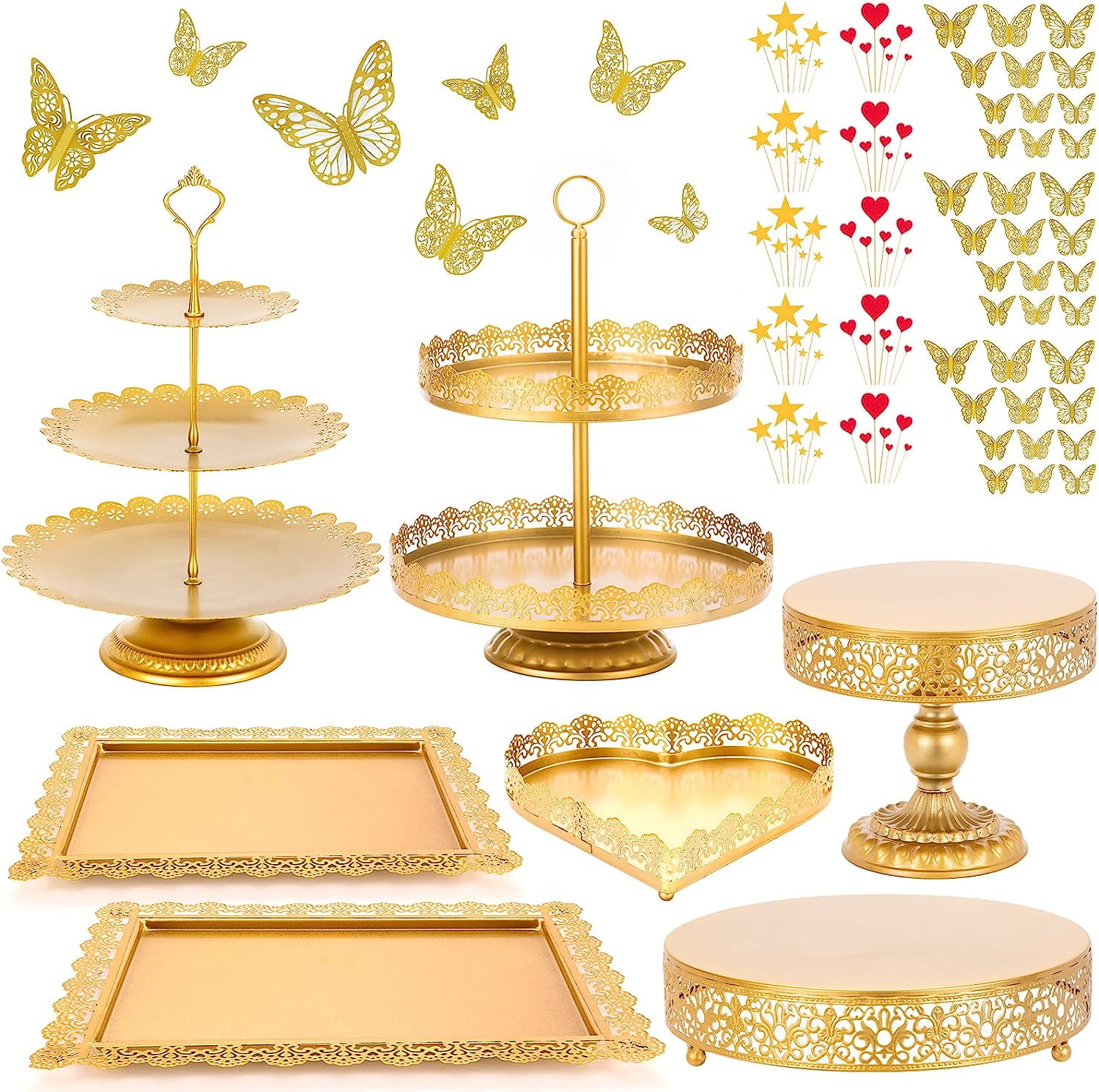 ZXNYH 113 Pcs Pink Cake Stands Set, Metal Cake Dessert Table Display ...