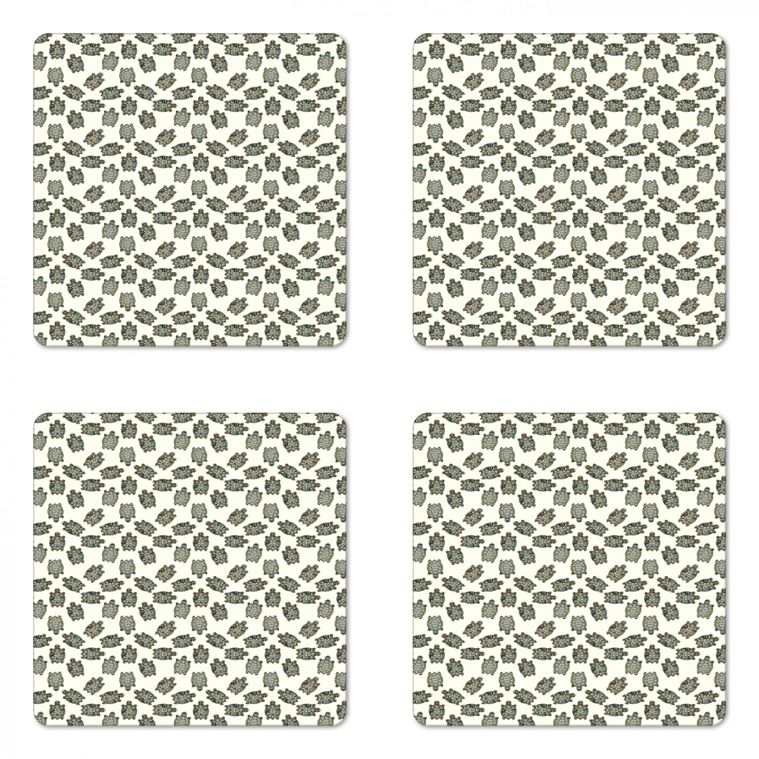 Turtle Coaster Set of 4, Tortoise Pattern with Ornate Geometric Desgins ...