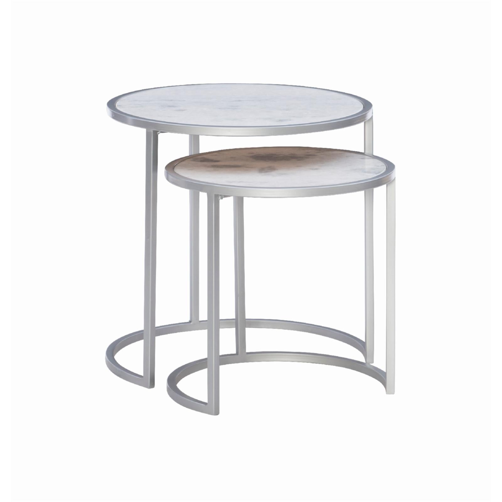 Powell Fraya Nesting Side Tables - Silver Metal Base with White Marble ...