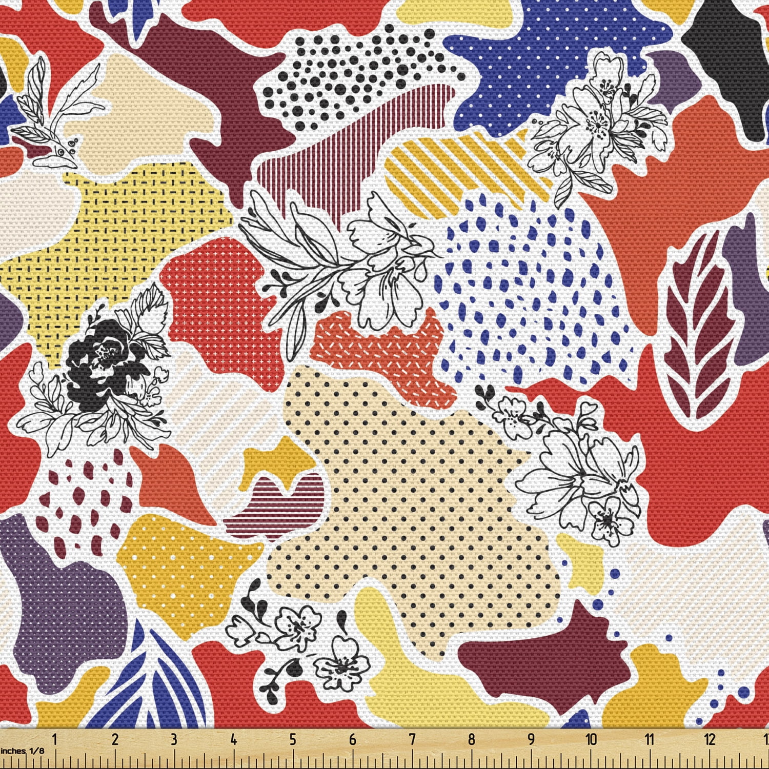 Geometric Fabric by the Yard, Adjoining Uneven Wavy Forms Ornamented ...