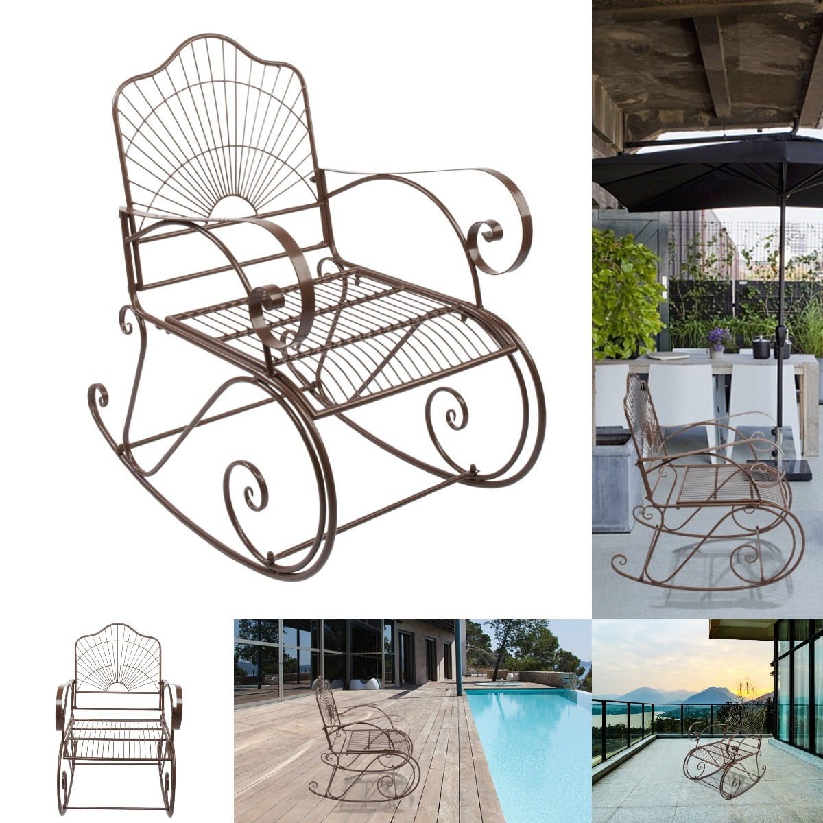 Goorabbit Outdoor Rocking Chairs,Heavy Duty Iron Wire Patio Wrought ...