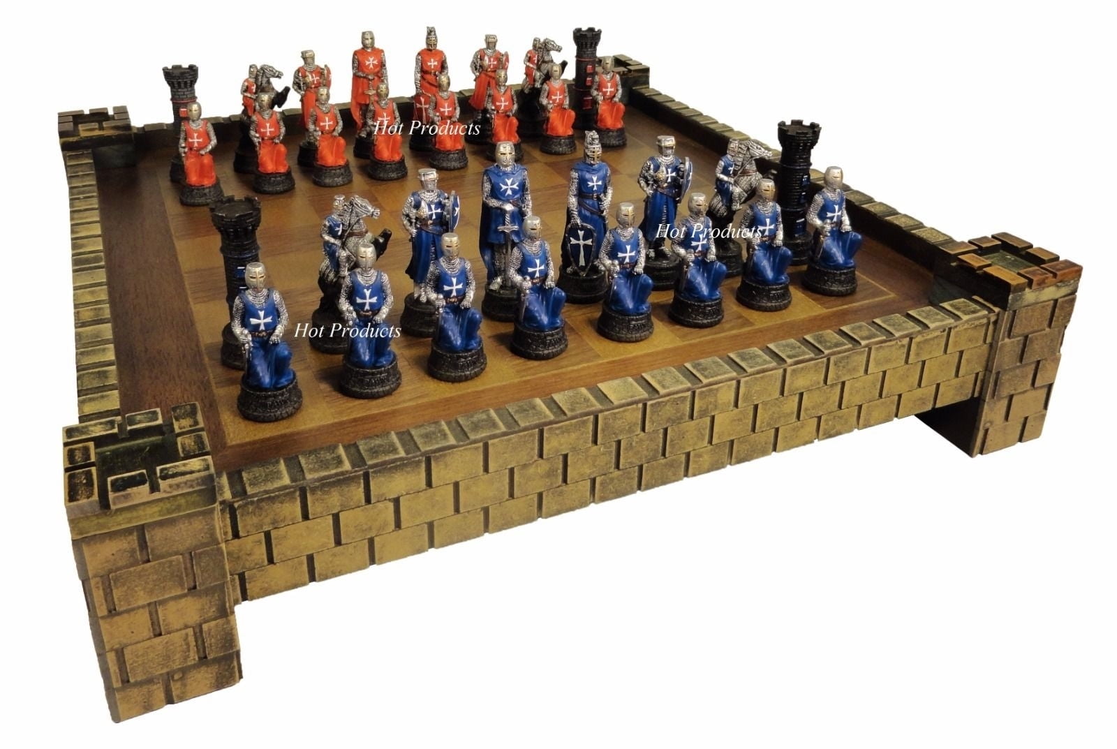 Medieval Times Crusades Warrior Red & Blue Chess Set W/ 17" Castle ...