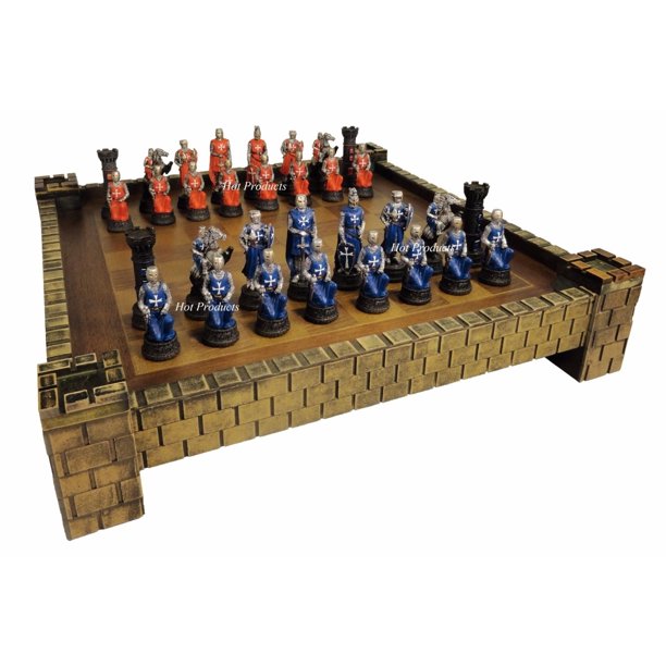 Medieval Times Crusades Warrior Red & Blue Chess Set W/ 17" Castle ...