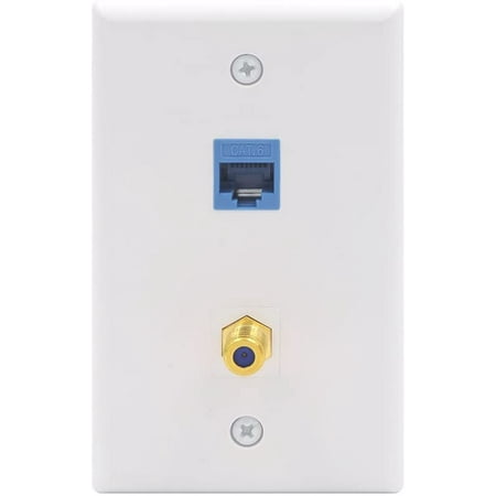 Ethernet Coax Wall Plate, 2 Port Cat6 Keystone Jack Coupler and Gold ...