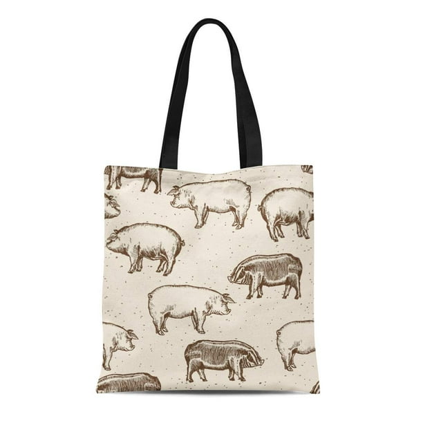 POGLIP Canvas Bag Resuable Tote Grocery Shopping Bags Pork Pigs Farm ...