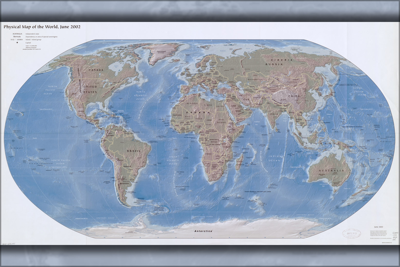 24"x36" Gallery Poster, cia Physical map of the world, 2002 p2 ...