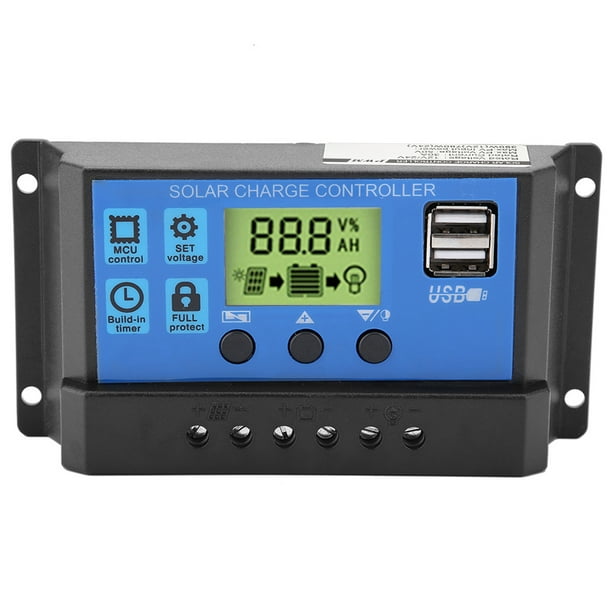 Controlador de Carga Solar, PWM 12V 24V Dual USB Panel Solar Controlador de Carga Regulador ...