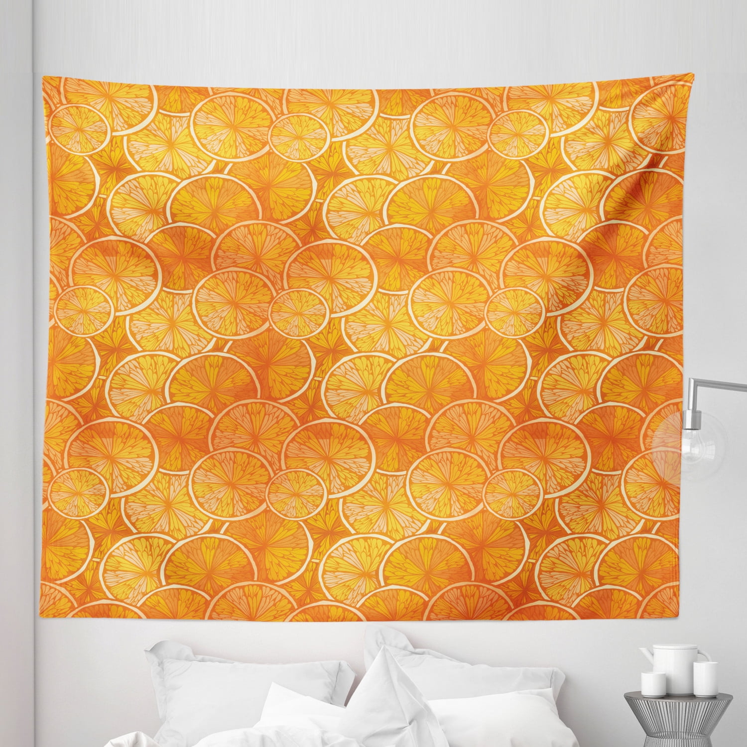 Tangerine Tapestry, Repeating Fruit Pattern with Round Slice of Oranges ...