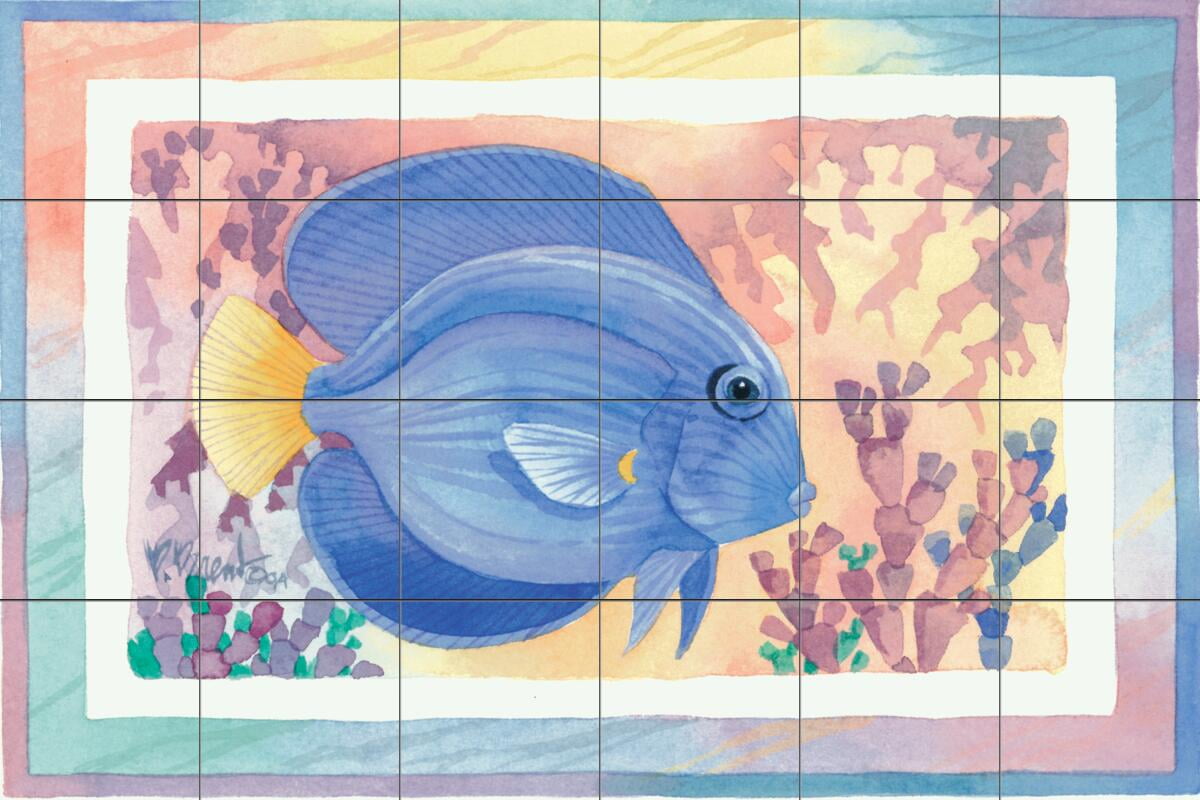 Tile Mural Bathroom Backsplash - Blue Tang 2 - by Paul Brent - Walmart.com