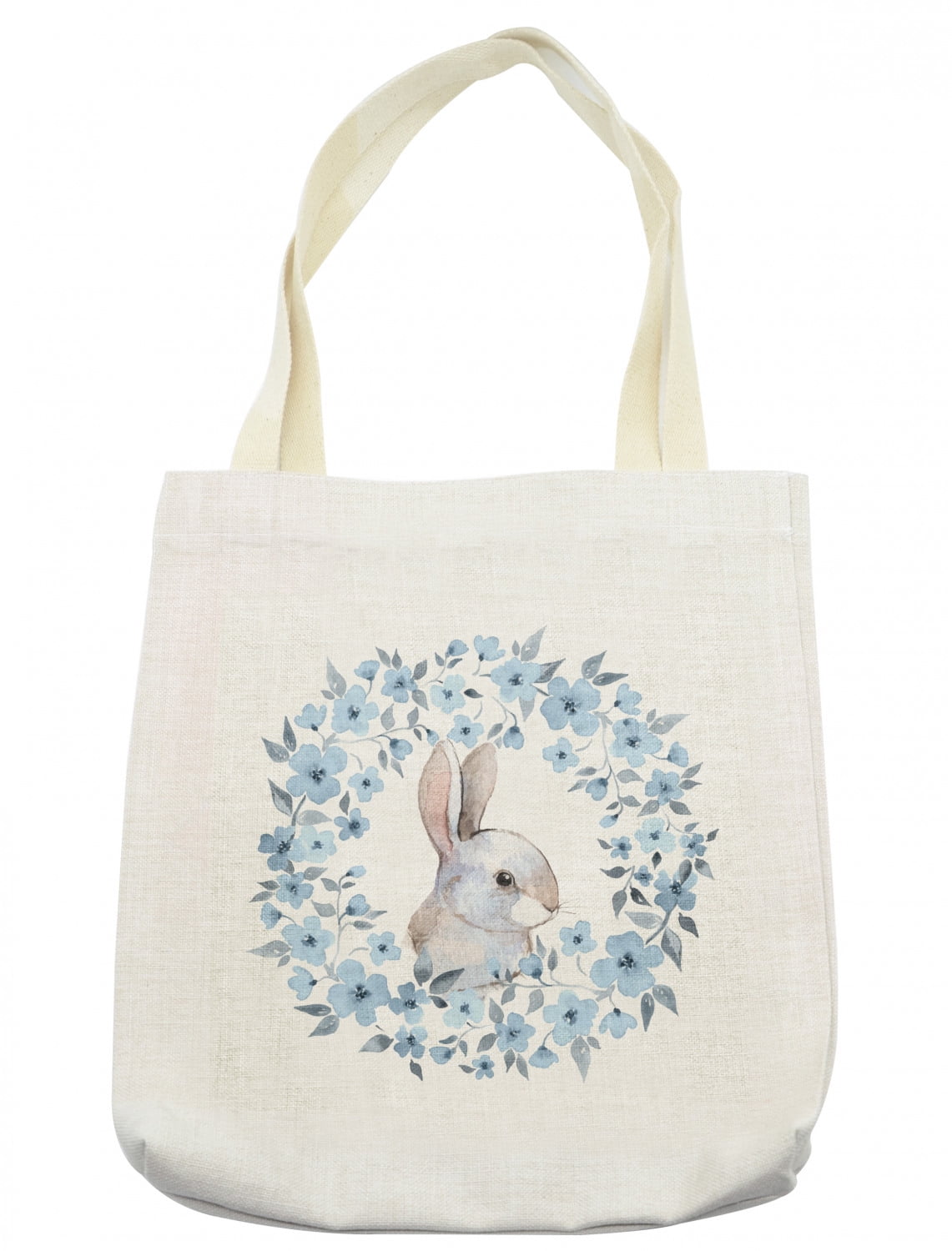 Watercolor Flower Tote Bag, Bunny Rabbit Portrait in Floral Wreath ...