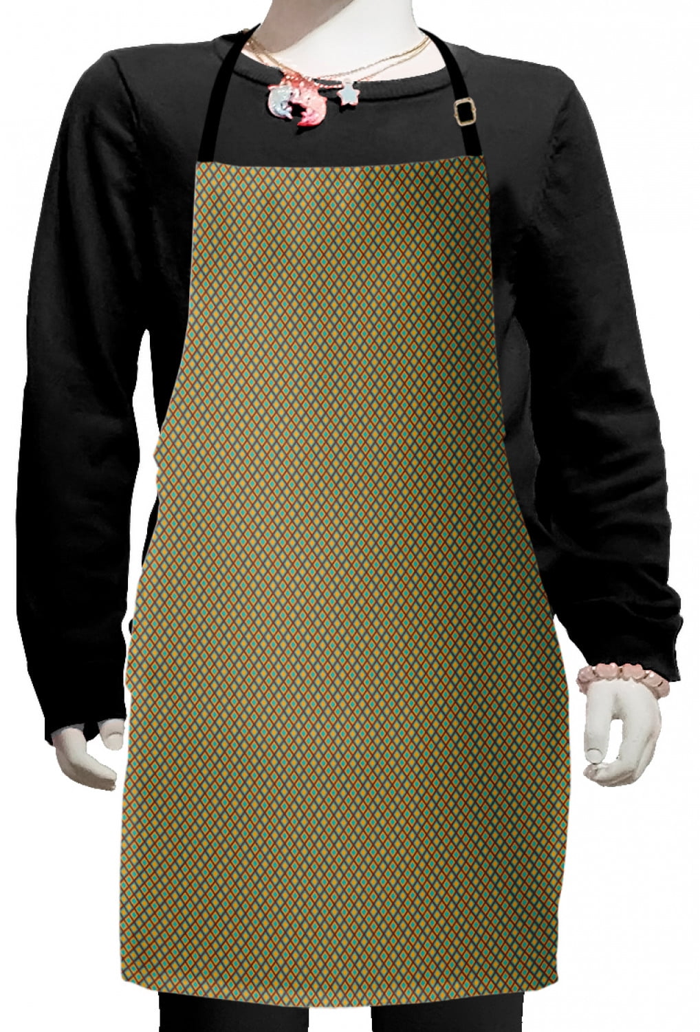 Retro Kids Apron, Checkered Pattern with Diagonal Rhombus Blocks Simple ...