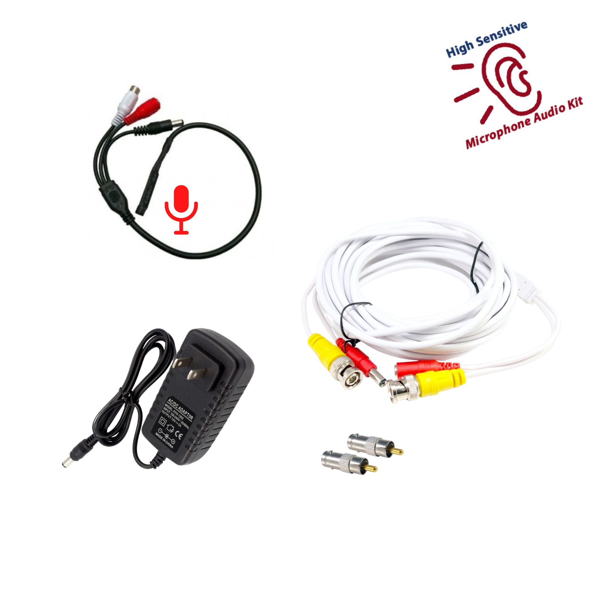 Evertech CCTV Microphone Set for Security System, 25ft Video and Power ...