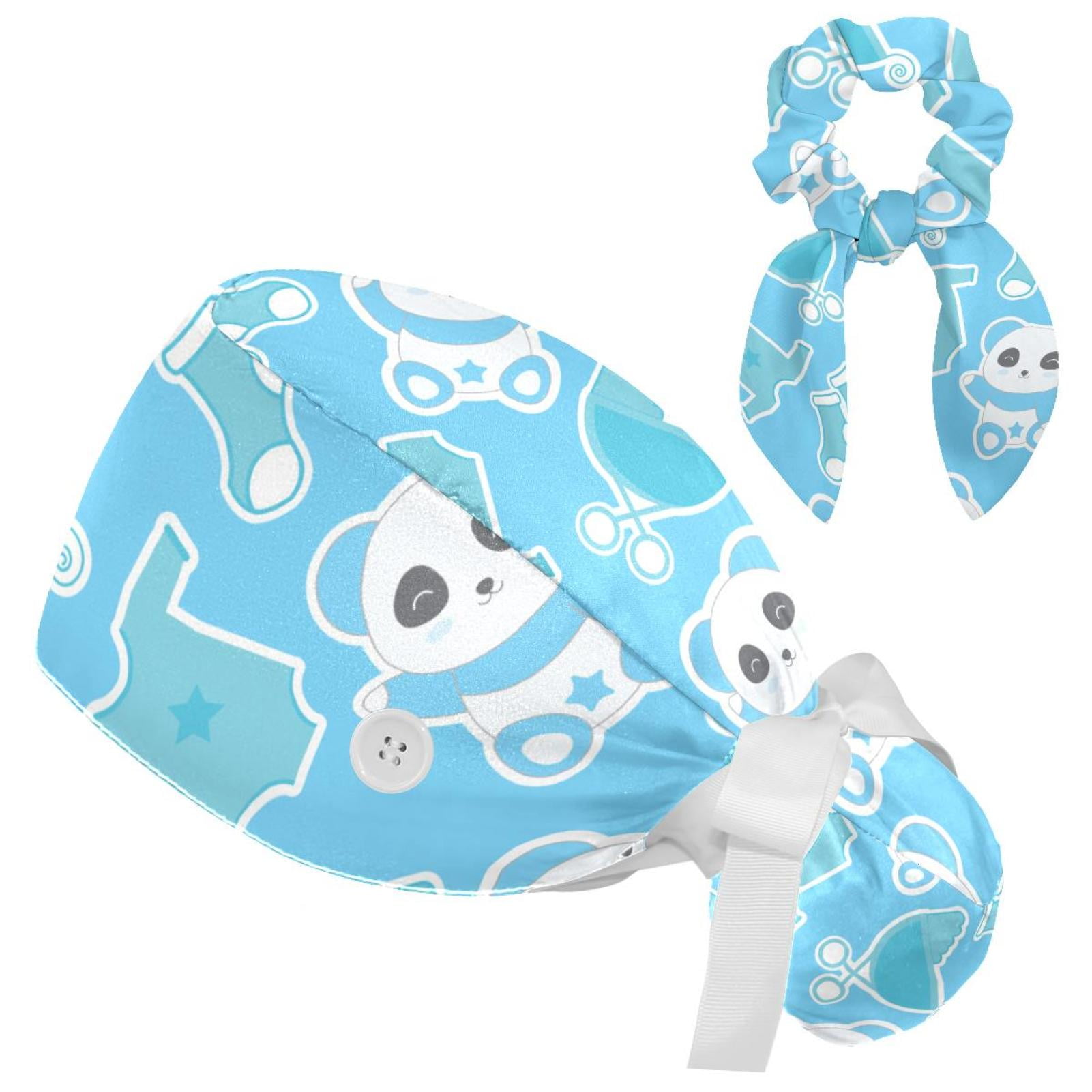 Working Cap with Buttons and Sweatband Scrub Hat Bouffant Caps with ...