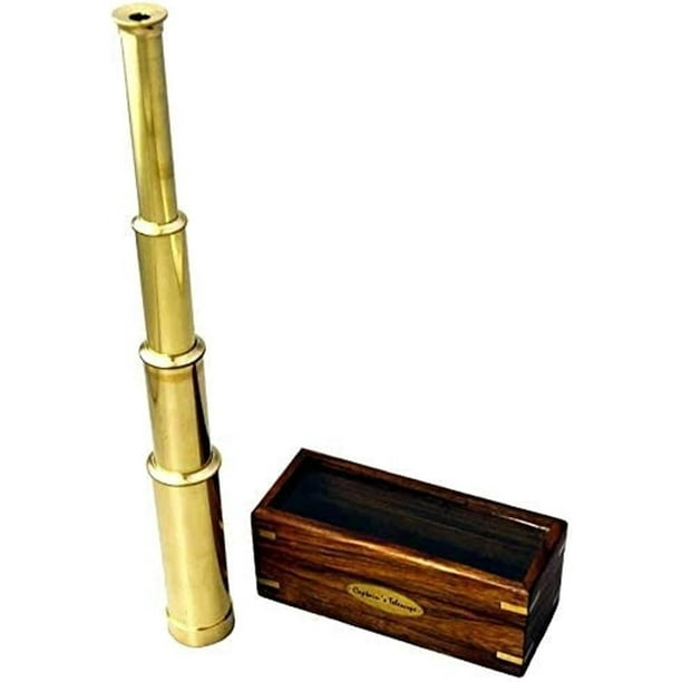 15" Handheld Brass Telescope with Wood Box - Nautical Captain - Walmart.ca