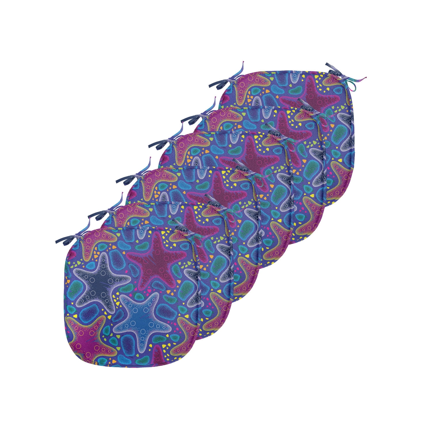 Psychedelic Chair Seating Cushion Set of 6, Dotted Starfish and Pebbles ...
