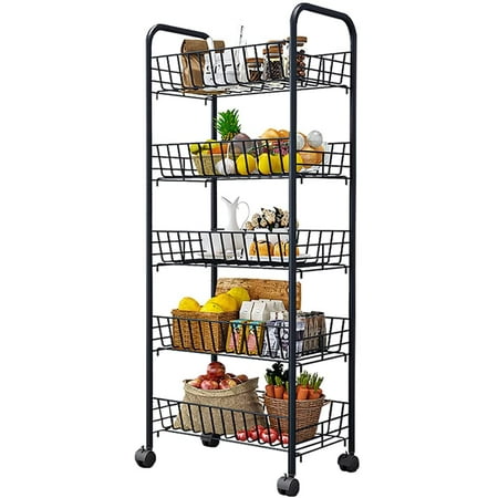 5-Tier Rolling Storage Rack Cart Multifunction Utility Cart Shelving ...
