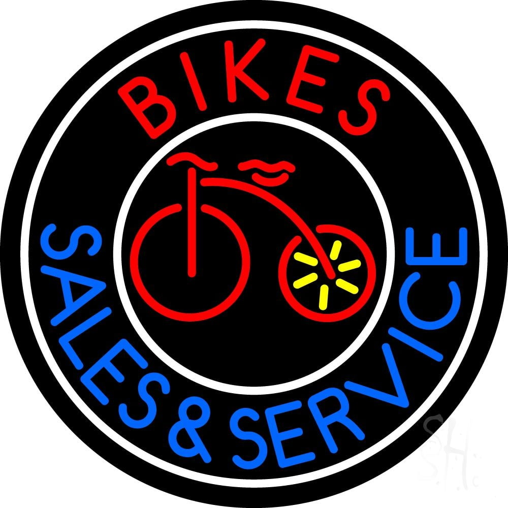 Red Bikes Blue Sales And Service LED Neon Sign 18 x 18 - inches, Clear ...