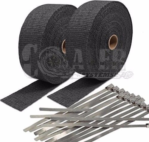 2 Black Exhaust/Header Heat Wrap; 2" x 50' Roll with Stainless Steel ...