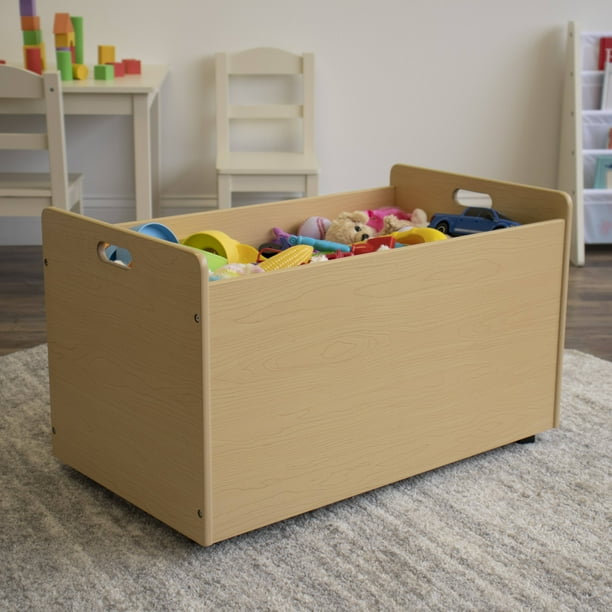 Humble Crew Kids Wood Rolling Toy Box with Wheels, Natural - Walmart ...