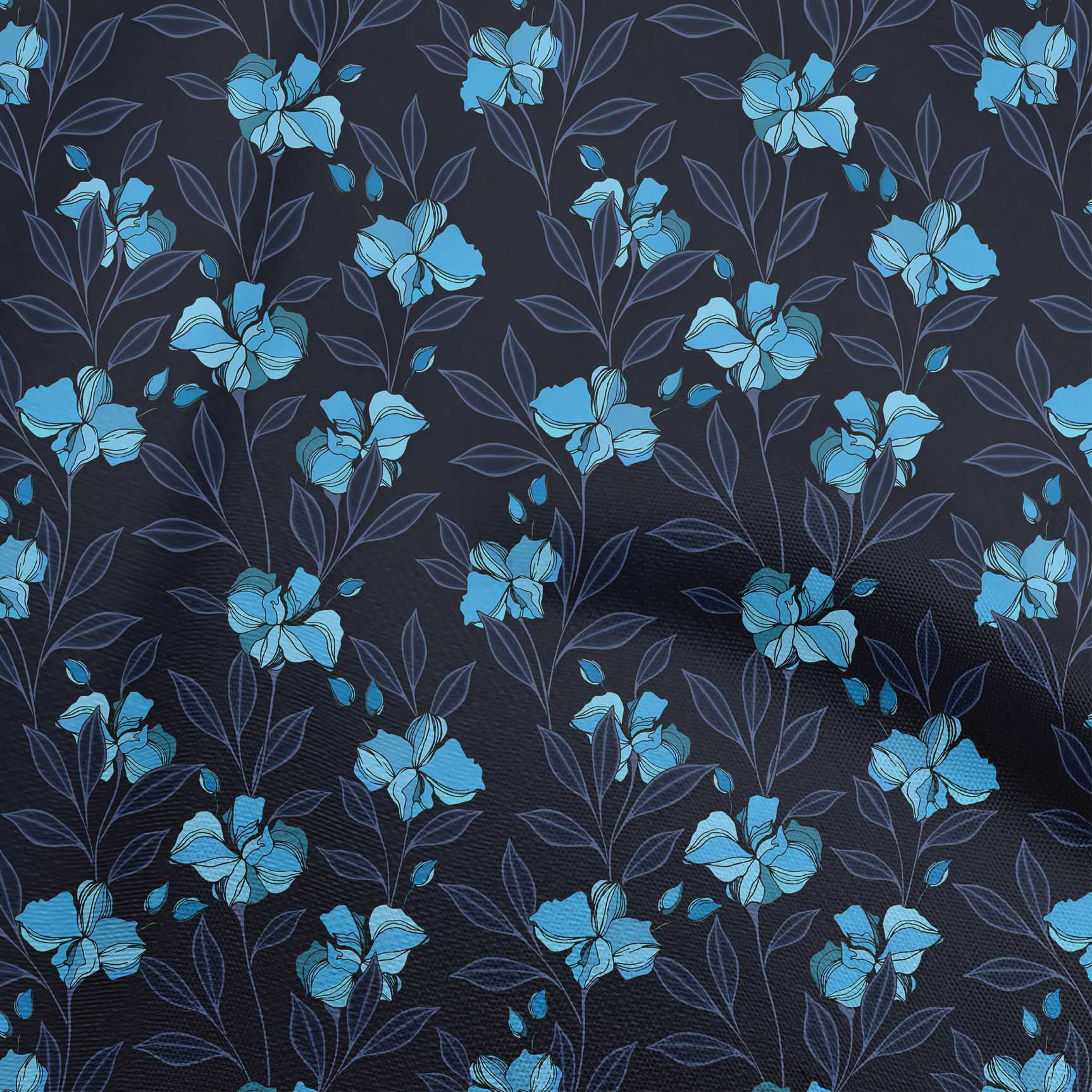 oneOone Cotton Poplin Blue Fabric Floral Retro Dress Material Fabric ...