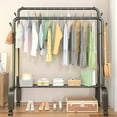 HUIMART Movable Double Rods Garment Rack with 6 Hooks and Wheels ...