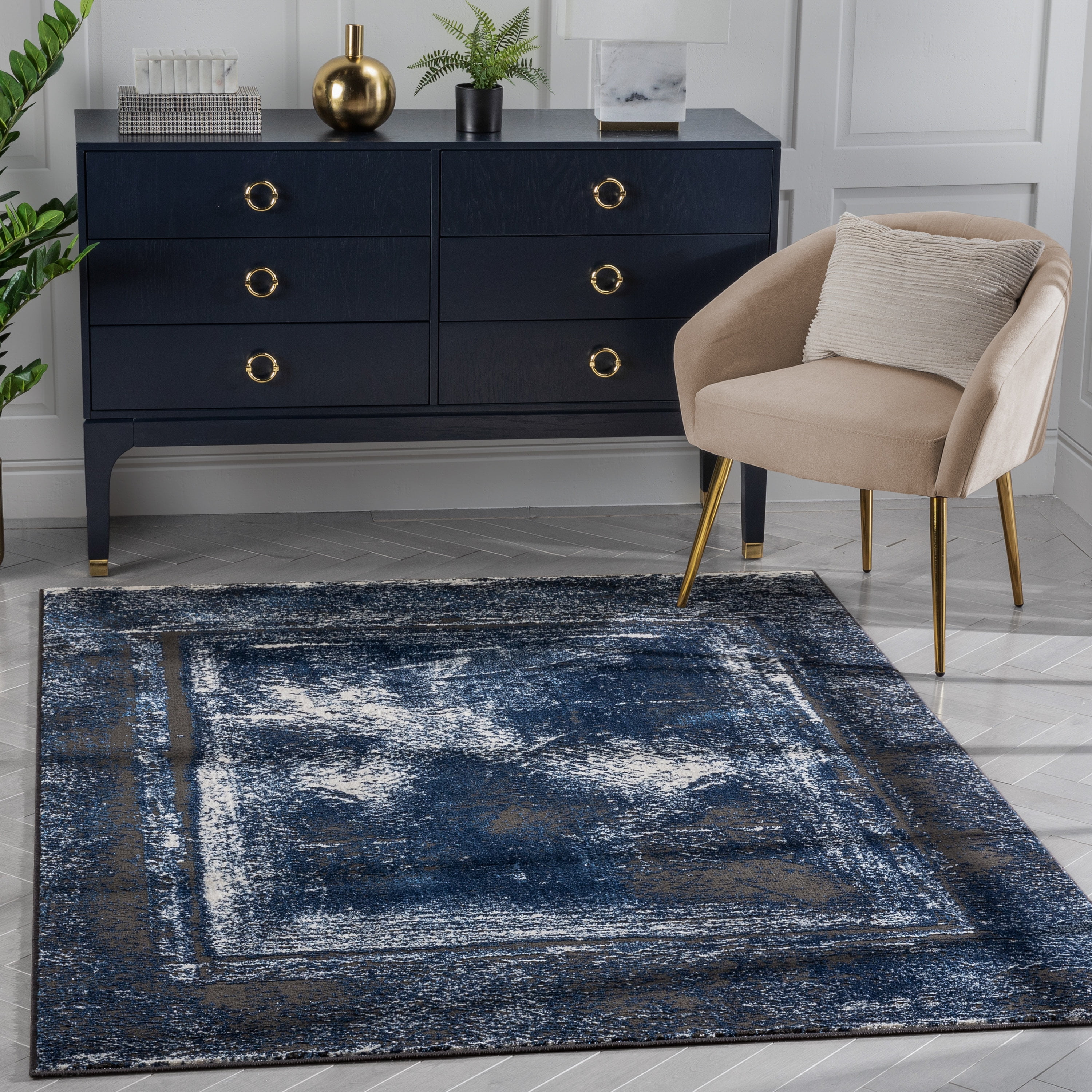 Well Woven Zayneb Abstract Blue Distressed Border Soft Glam Area Rug ...
