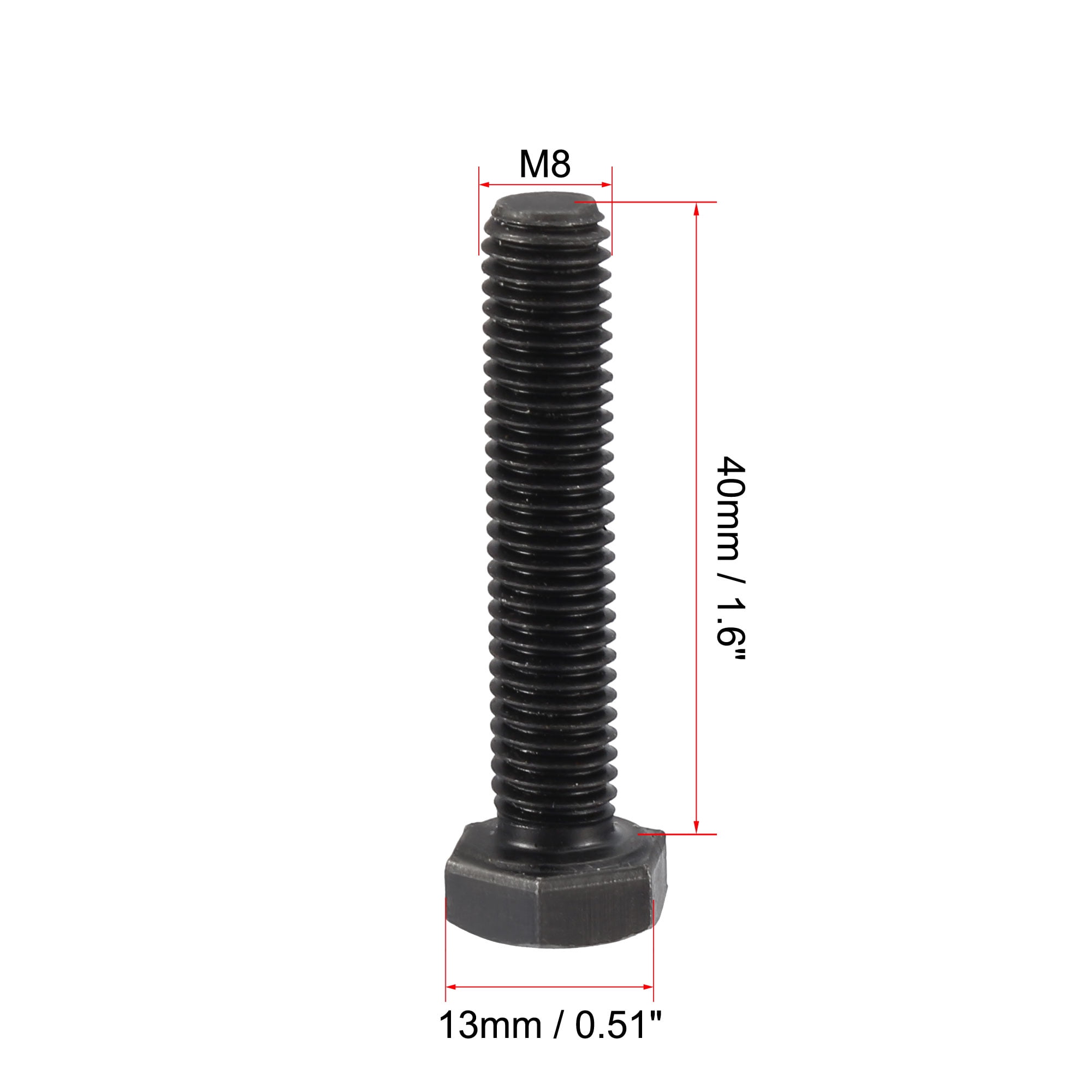 M8x40 mm Hex Head Left Hand Screw Bolts Fastener Carbon Steel Black ...