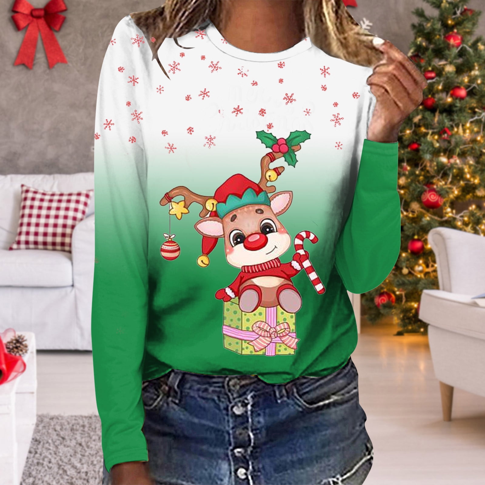 Ugly Christmas Sweaters for Women Christmas Snowman Printed Pullover ...