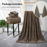 Jessy Home Microfiber 4 Pack Dark Brown Bicolor Stripe Large Bath Towels Set, Soft Oversized ...