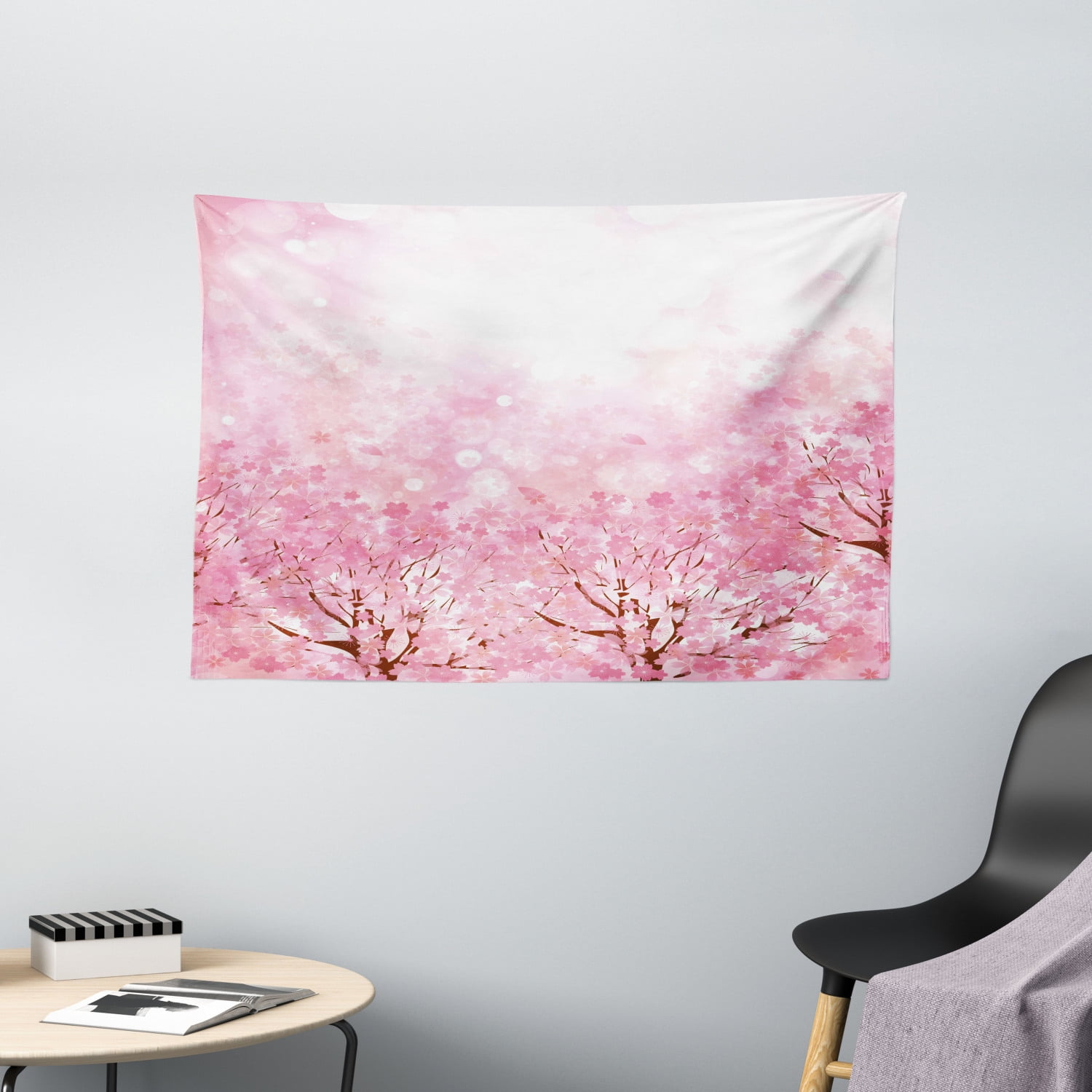 Light Pink Tapestry, Japanese Cherry Blossom Sakura Tree with Romantic ...