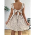 Jaimenalin Women Floral Mini Dress Square Neck Ruffle Shoulder Back Tie ...