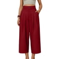 Admvng Women's Pleated Culotte Pants High Waist Cropped Wide Leg Button ...