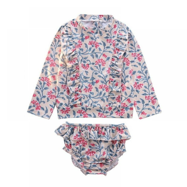 URMAGIC Girls Rash Guard 3T 2 Piece Swimsuit Set Long Sleeve Floral ...