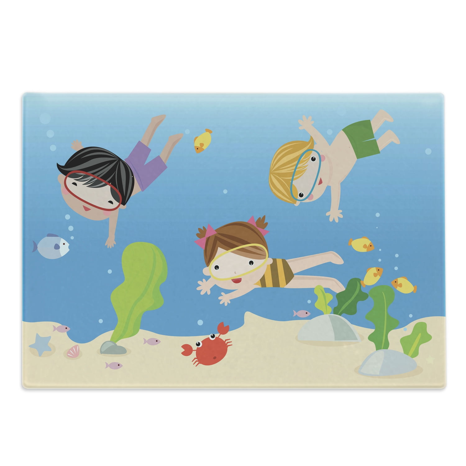 Diver Cutting Board, Cartoon of Boy and Girls Swimming in the Sea with ...