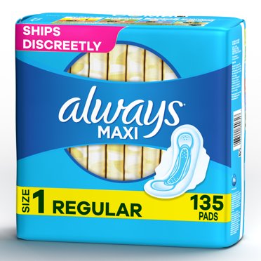 Always Maxi Size 4 Overnight Pads with Wings, Unscented, 28 Count ...