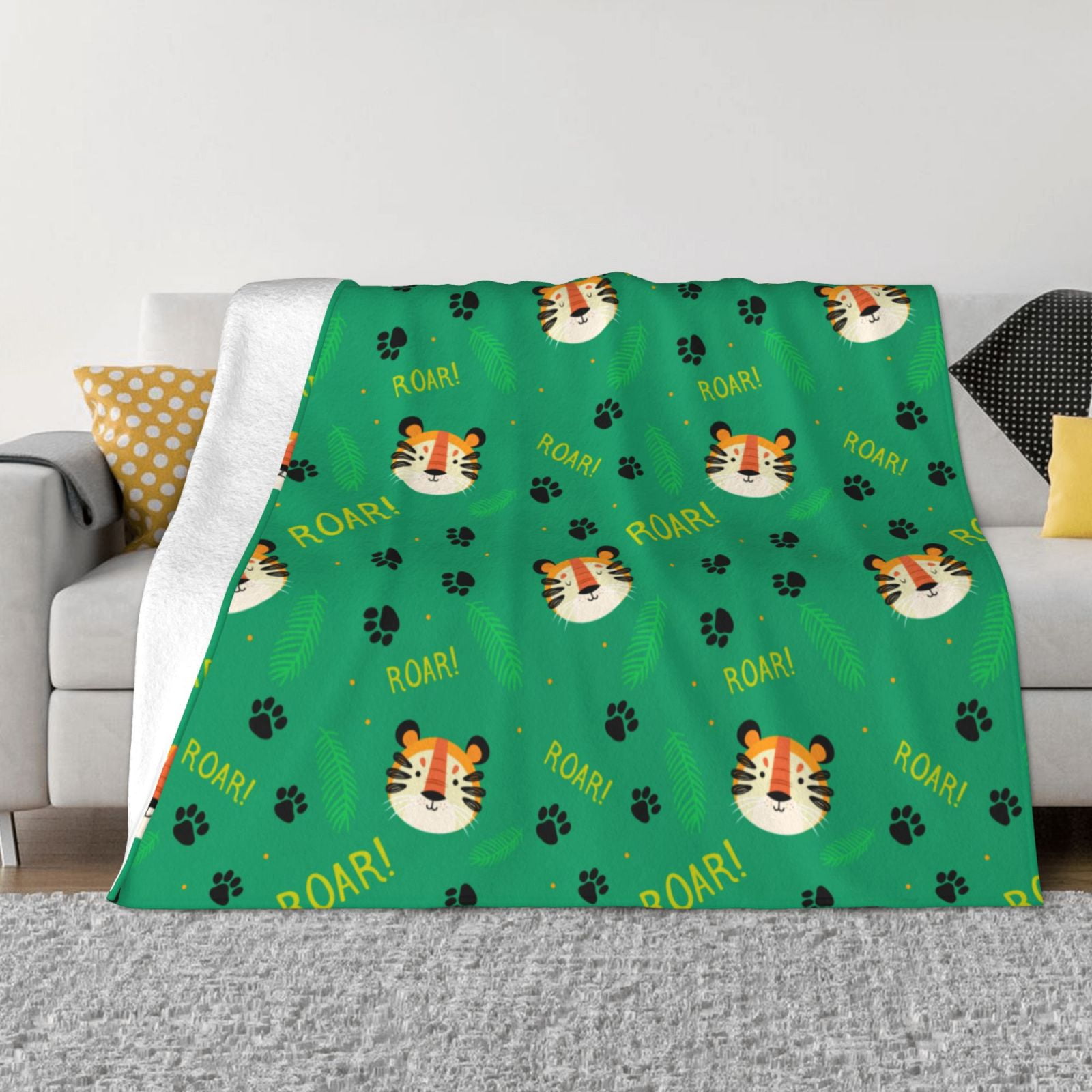 XMXT Throw Blanket, Cartoon Tiger Green Pattern Machine Washable ...