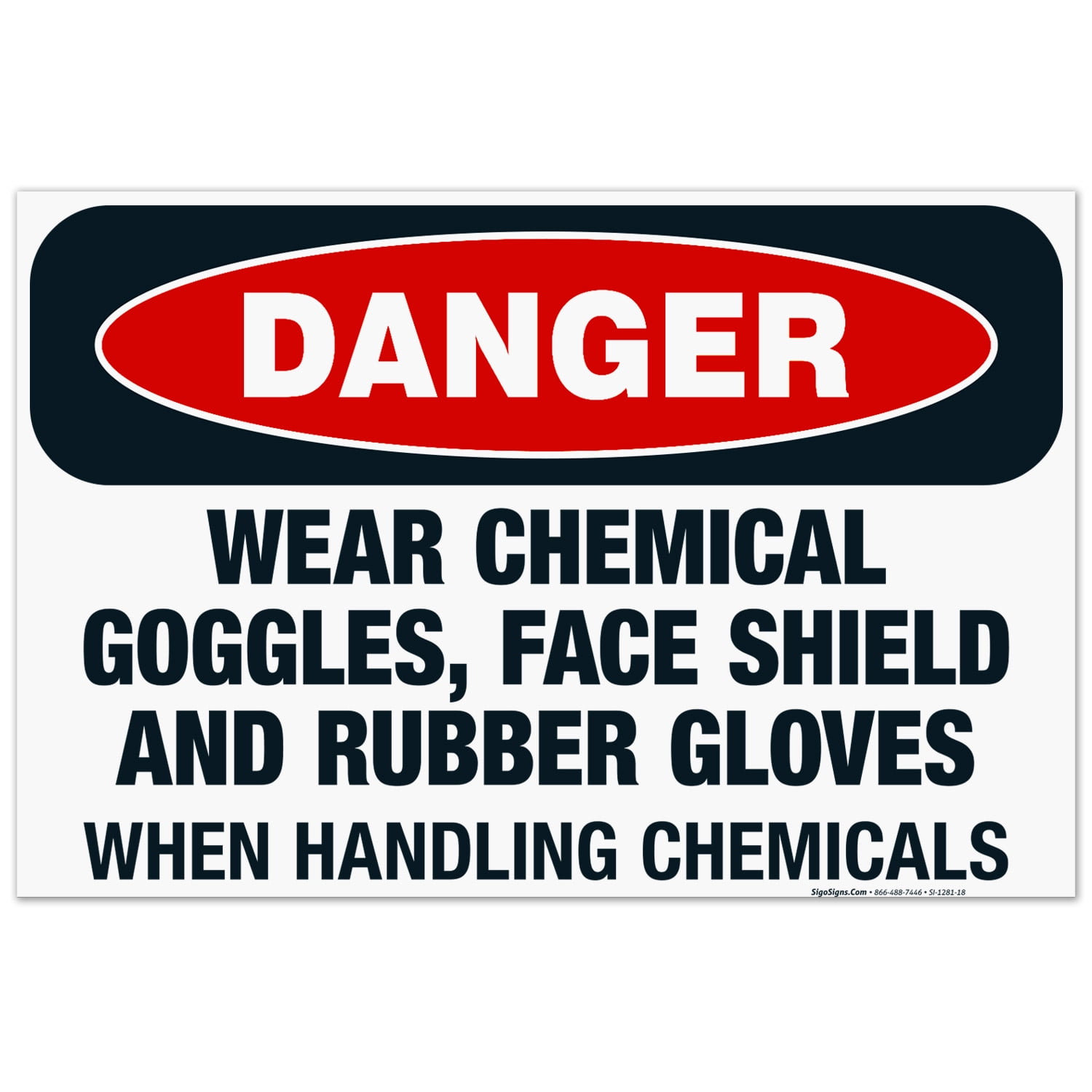 Danger Wear Chemical Goggles, Face Shield And Gloves Handling Chemicals ...