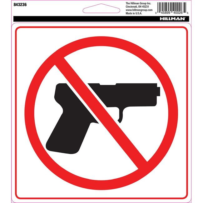 Hillman Group 843236 6 x 6 in. Black & White No Guns Self Adhesive Sign ...