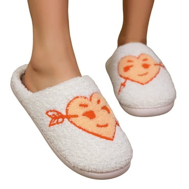 Douhoow Women Red Heart Slippers Cute Winter Fluffy Slippers Warm Plush ...
