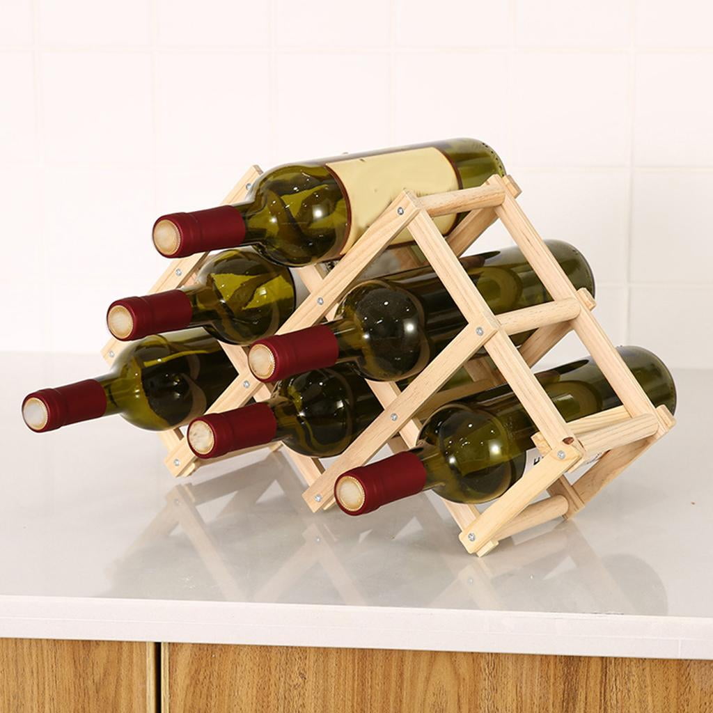 Rack, Wood Storage Racks Countertop, Folding Bottle Stand Holder ...