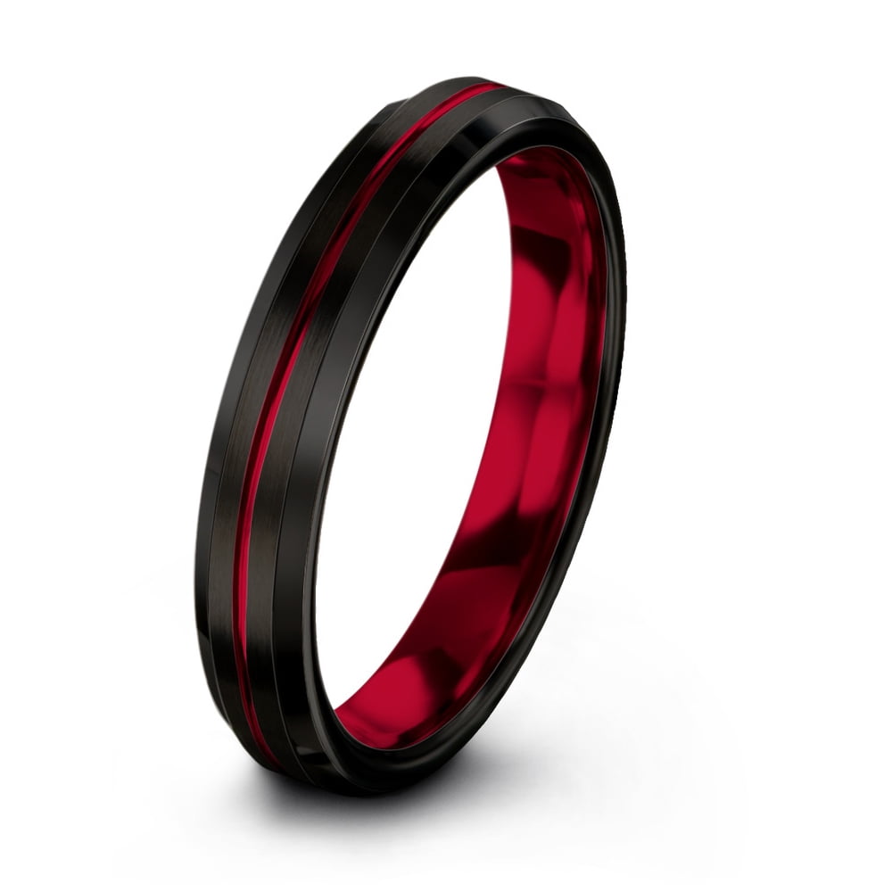 Black and Red Wedding Rings Men's Tungsten Carbide Black Red Bands ...